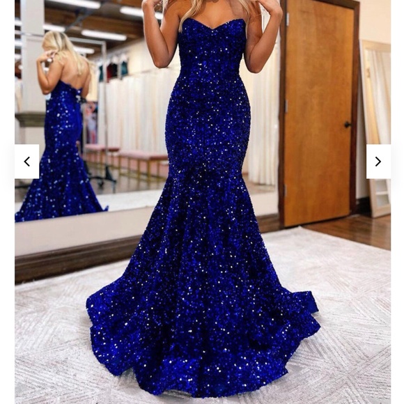 Dresses | Blue Sequined Prom Dress | Poshmark